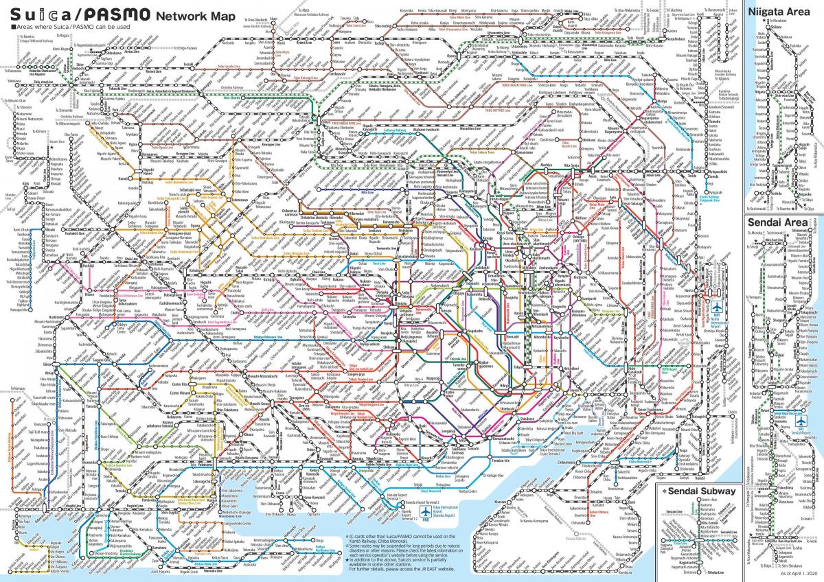 Tokion rail map - Japan rail kartta Tokio (Kantō - Japani)